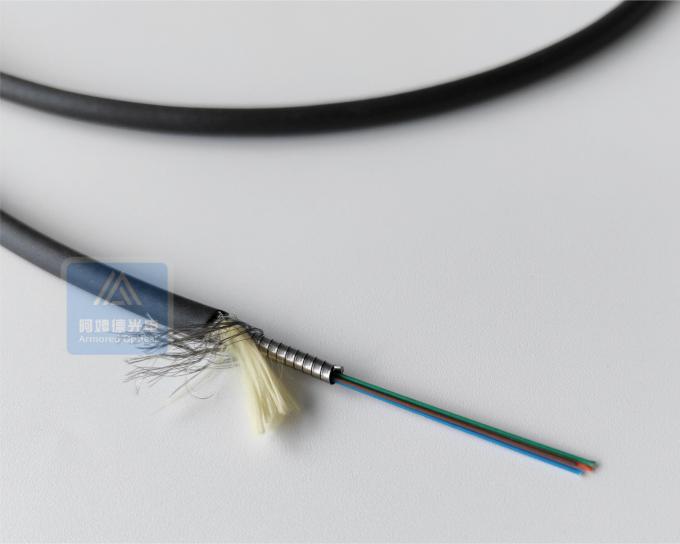 4 Core 5.0mm Spiral Armored Fiber Cable SM Single Mode Black TPU jacket ...