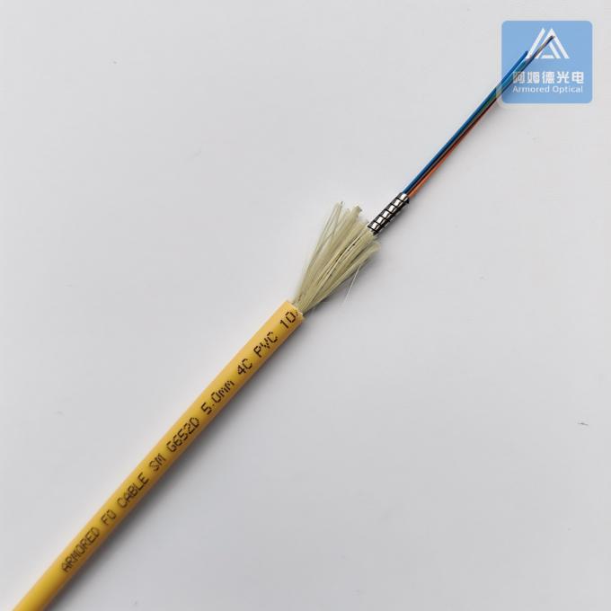 4 Cores SM Single Mode Armored Fiber Cable Yellow PVC 5.0mm FTTH