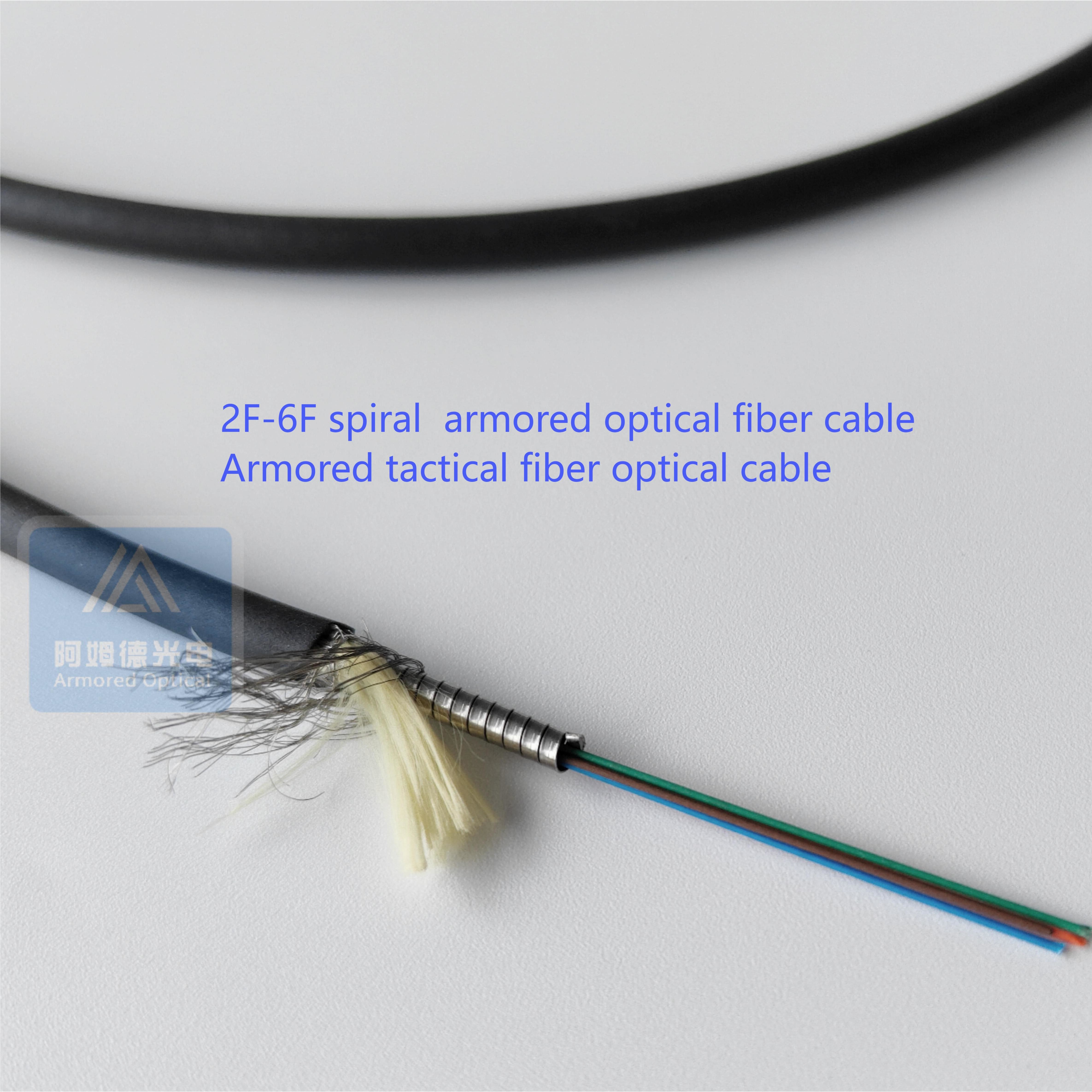 4 Core 5.0mm Spiral Armored Fiber Cable SM Single Mode Black TPU jacket ...